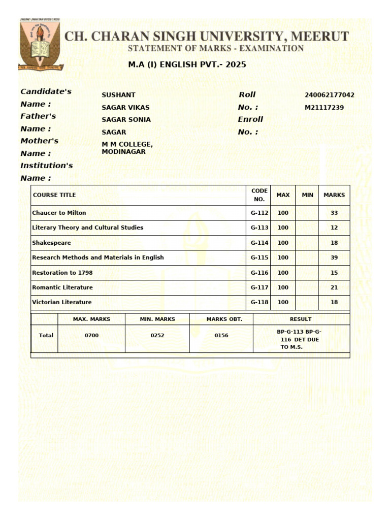 Mark Sheet | PDF