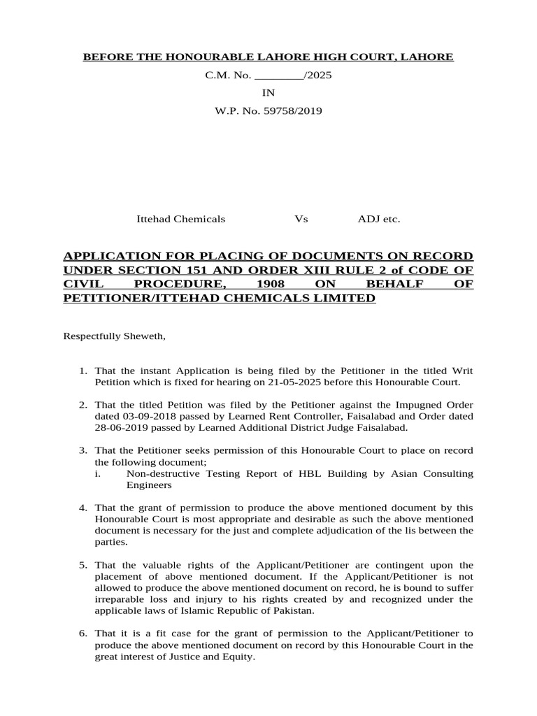 Application to Place Documents on Record | PDF | Affidavit | Justice