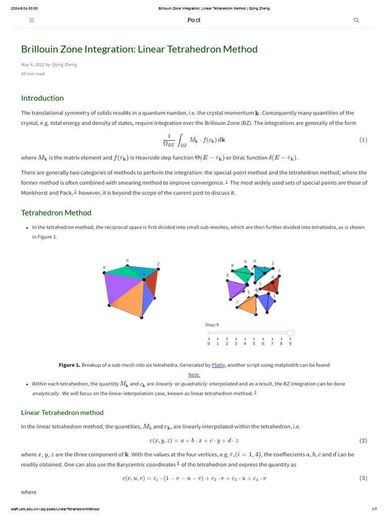 Brillouin Zone Integration - Linear Tetrahedron Method - Qijing Zheng | PDF | Tetrahedron ...