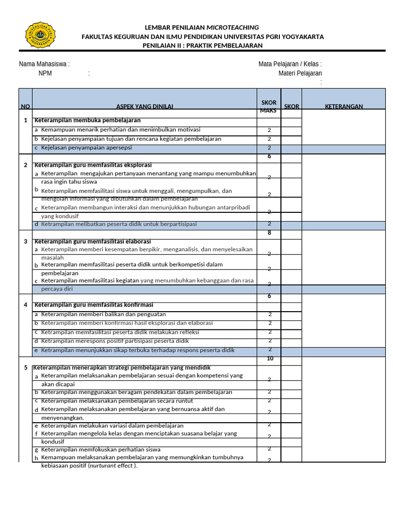 Instrumen Penilaian Microteaching 2021 PRAKTIK PEMBELAJARAN | PDF