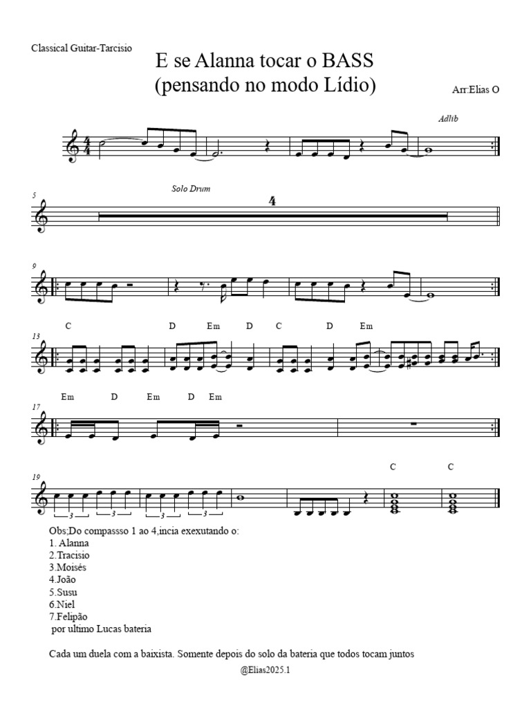 E Se Alanna Tocar o BASS - Classical Guitar-Tarcisio | PDF