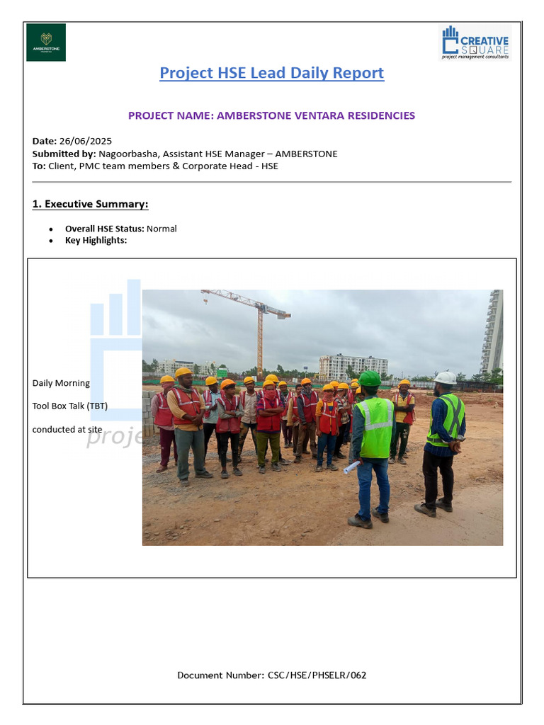 CSC - Project HSE Lead Daily Report - 26-06-2025 | PDF