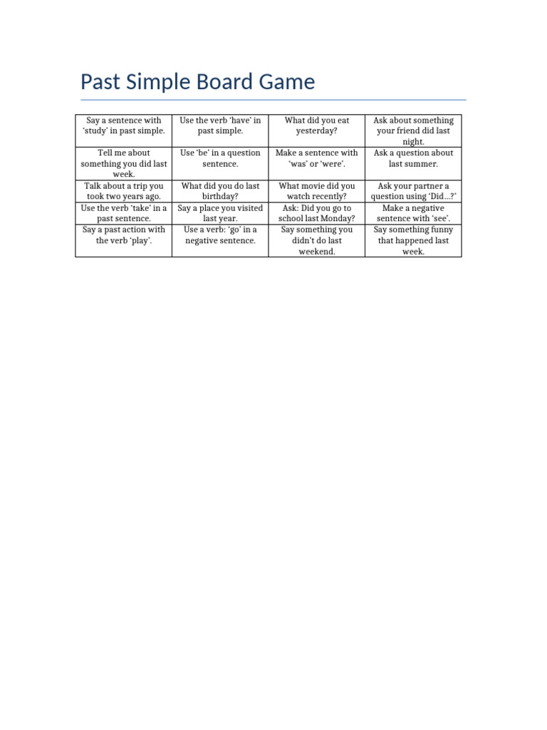 Past Simple Verb Practice Game | PDF