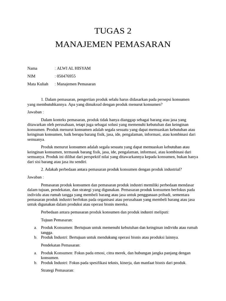 Latihan Modul 5 - Manajemen Pemasaran | PDF