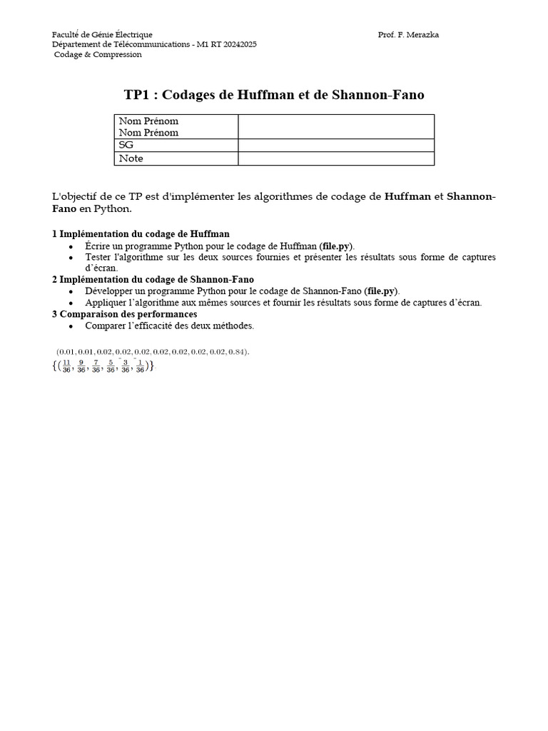 Codage Huffman et Shannon-Fano en Python | PDF
