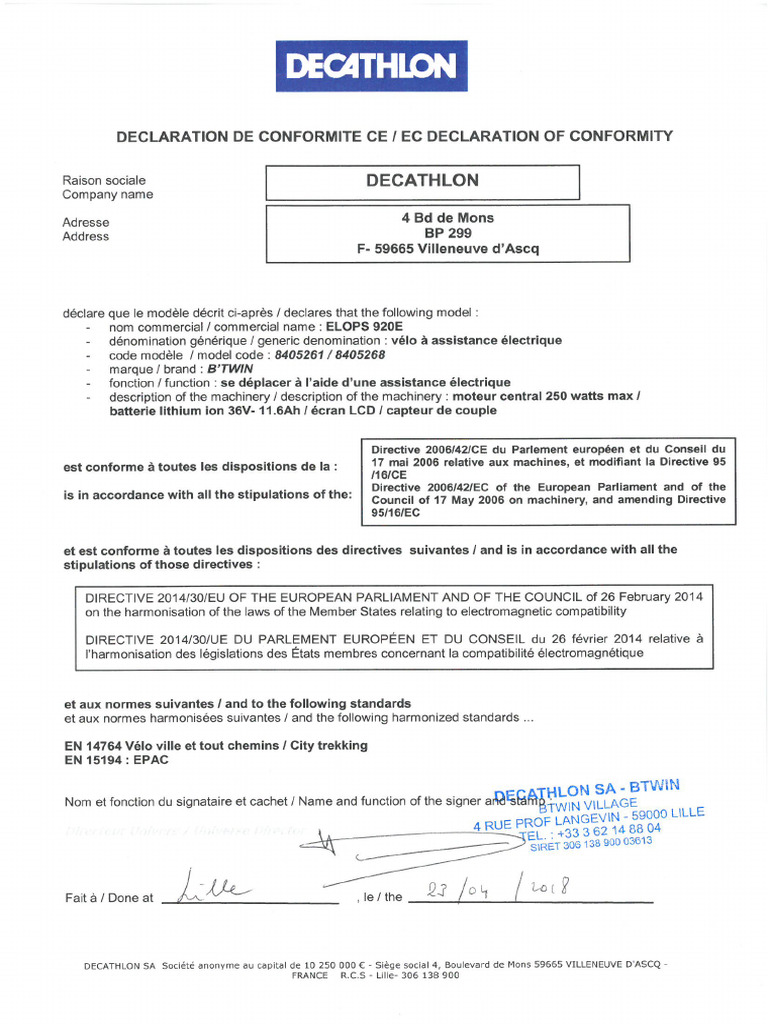 Declaration Ce Elops 920e | PDF
