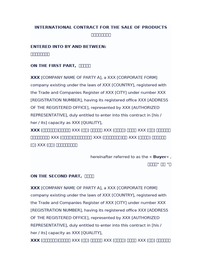 International Sales Contract Template | PDF | Breach Of Contract ...