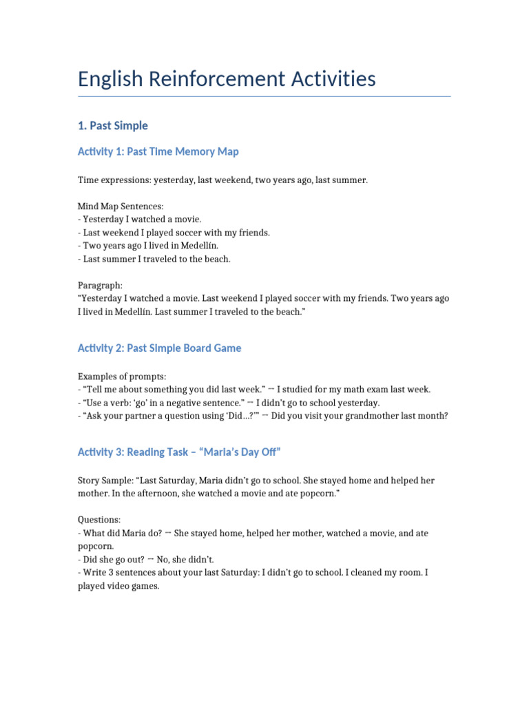 English Reinforcement Activities Part1-1 | PDF