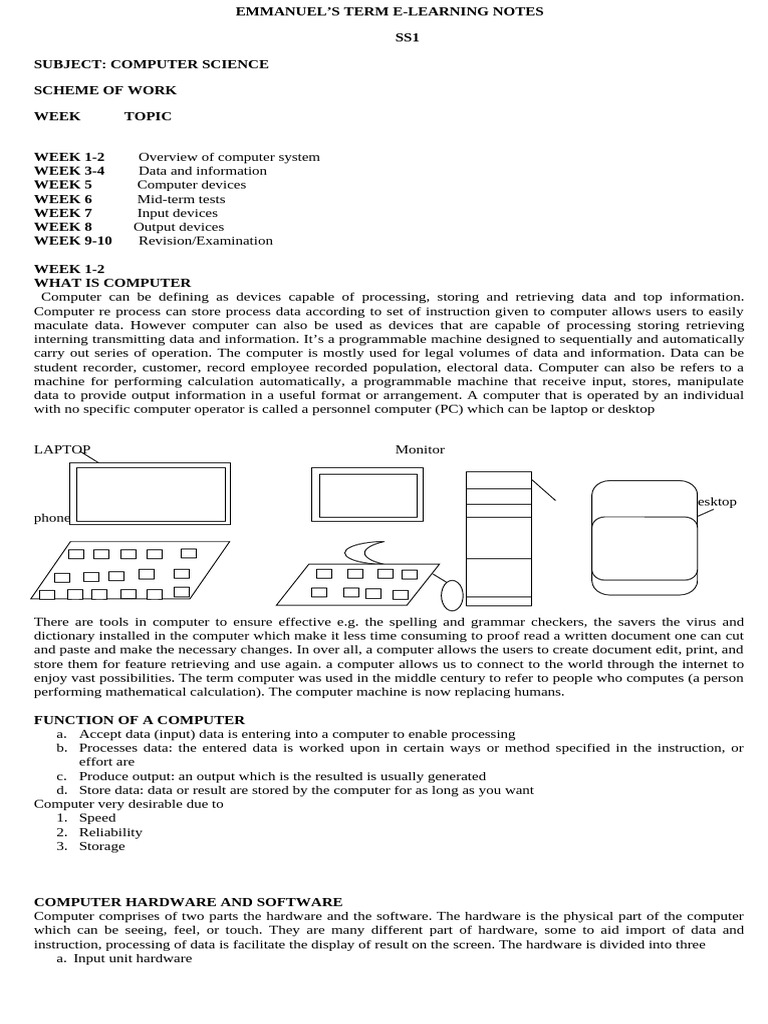 Ss1 Emmanuel's Computer Science E-Notes | PDF | Central Processing Unit ...