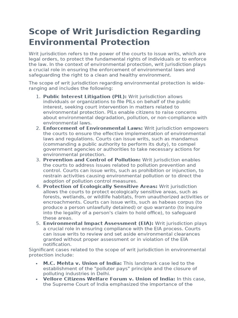 Scope of Writ Jurisdiction Regarding Environmental Protection | PDF ...