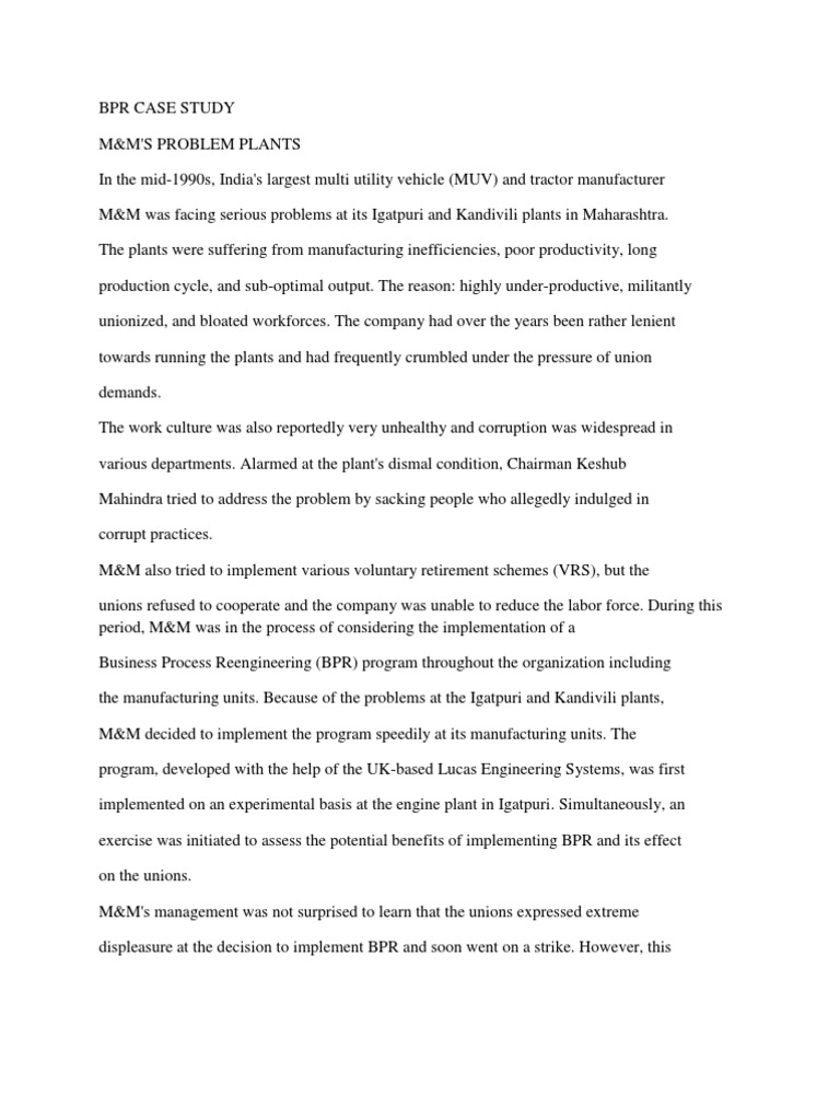 BPR Case Study | PDF | Automotive Equipment | Manufacturing And Engineering