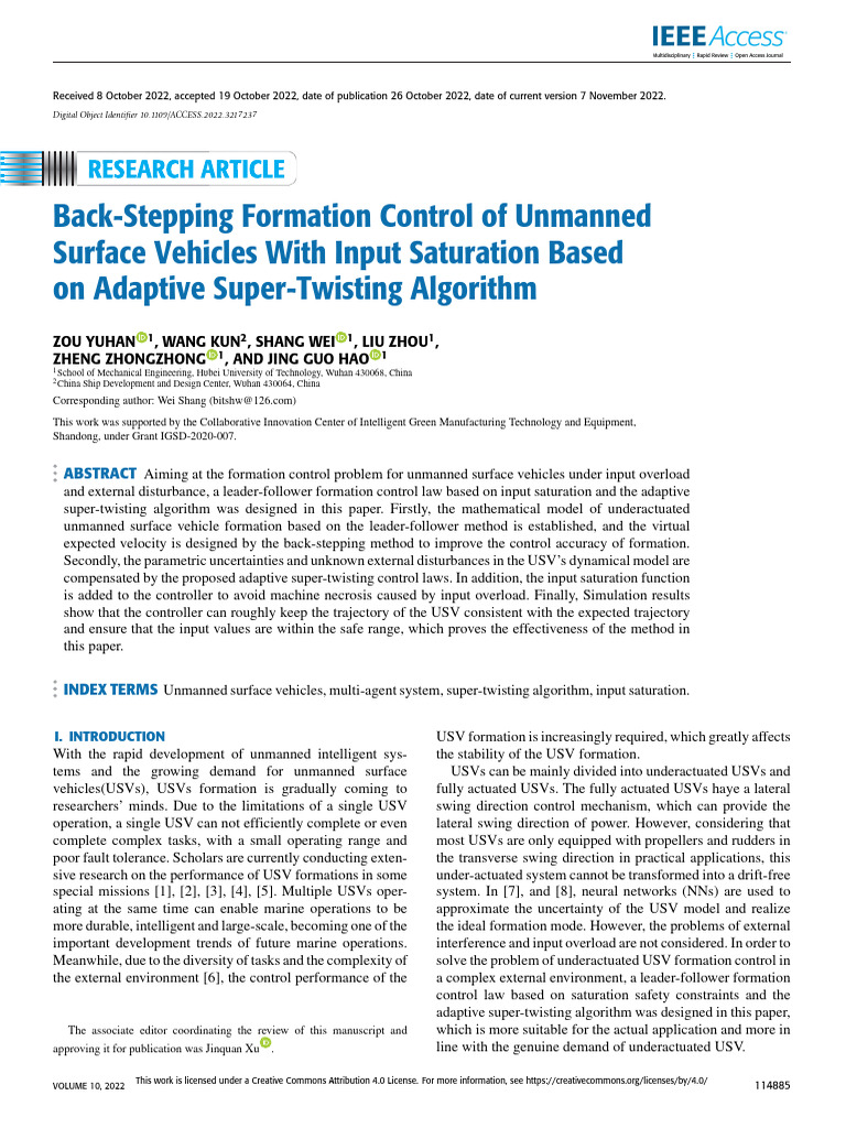 Back-Stepping Formation Control of Unmanned Surface Vehicles With Input Saturation Based on ...