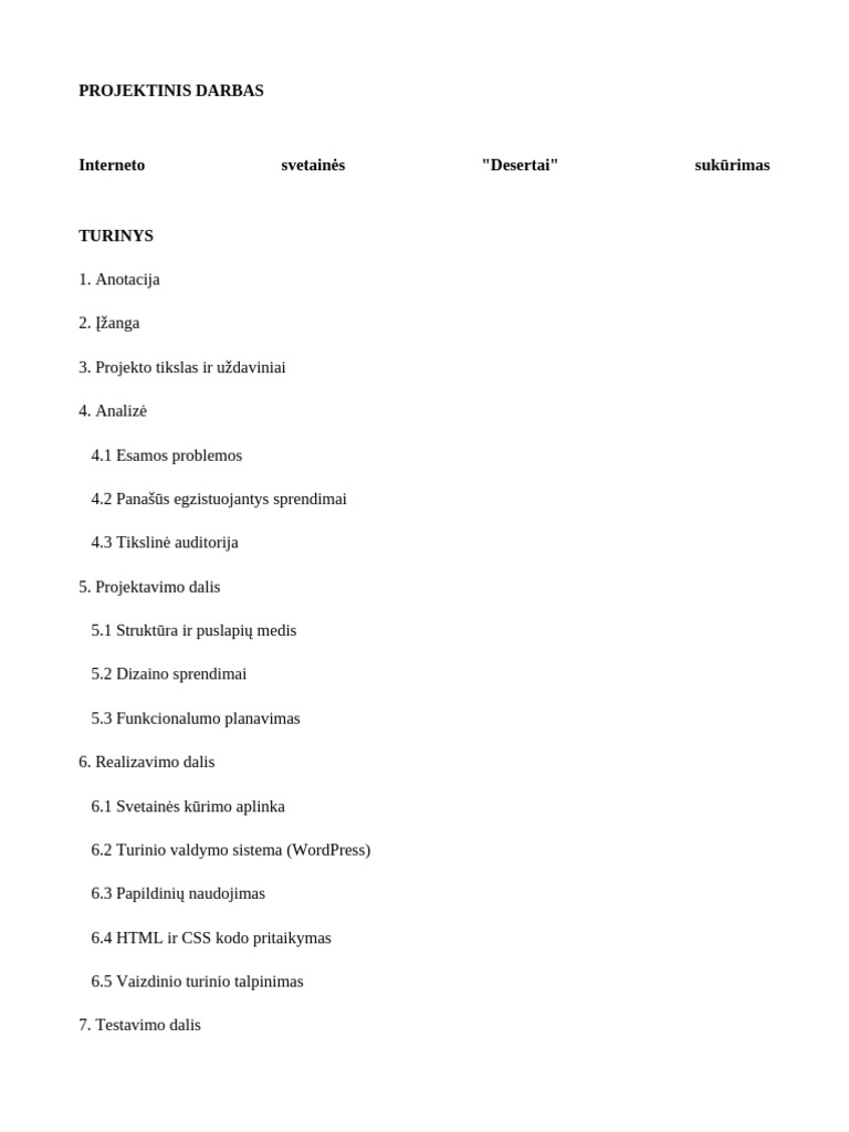 Projektinis Darbas Desertai Formatuotas | PDF
