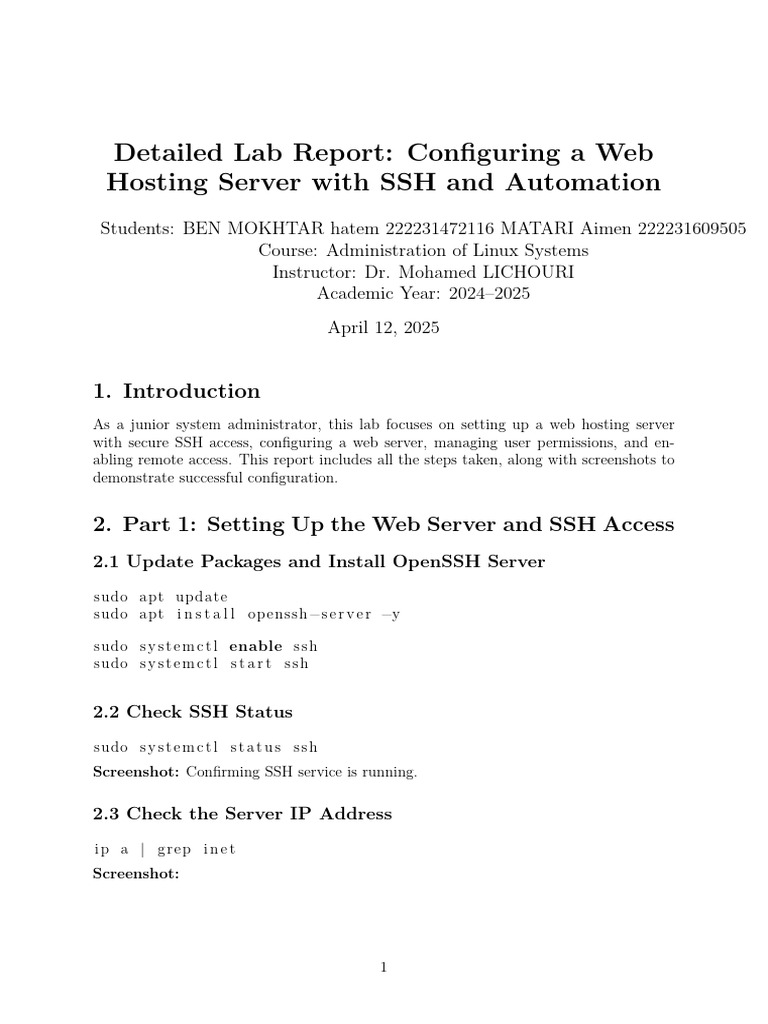 Detailed Lab Report Configuring A Web Hosting Server With SSH and Automation | PDF | Secure ...