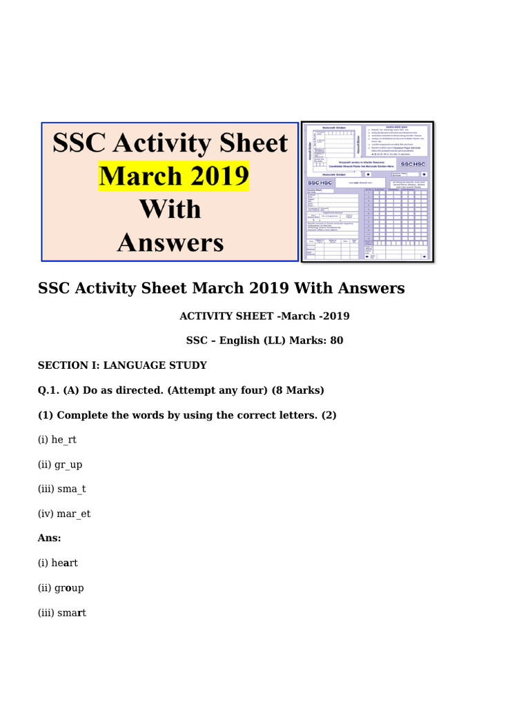SSC Activity Sheet March 2019 With Answers | PDF | Florence Nightingale