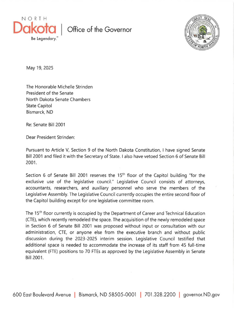 SB 2001 Line-Item Veto Message | PDF