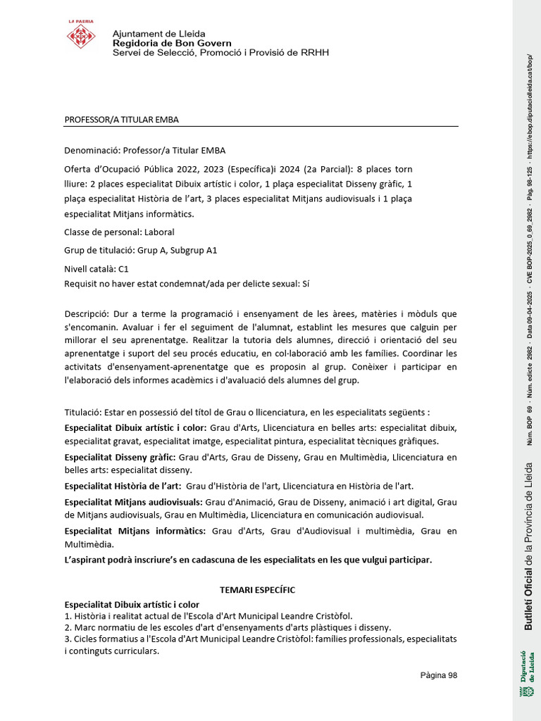 Temari Disseny Grafic Oposicions - Ajuntament de Lleida | PDF