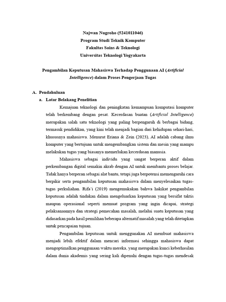 Pengambilan Keputusan Mahasiswa Terhadap Penggunaan AI (Artificial Intelligence) Dalam Proses ...