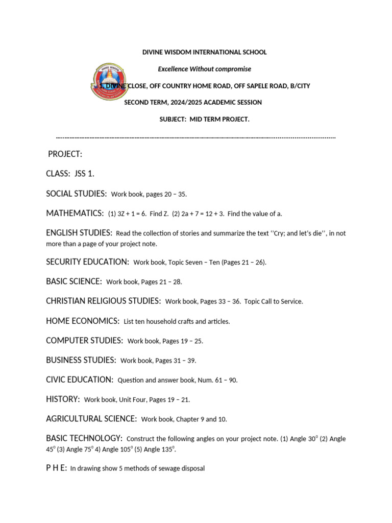 Jss1 Mid Term Project Saviour Term | PDF