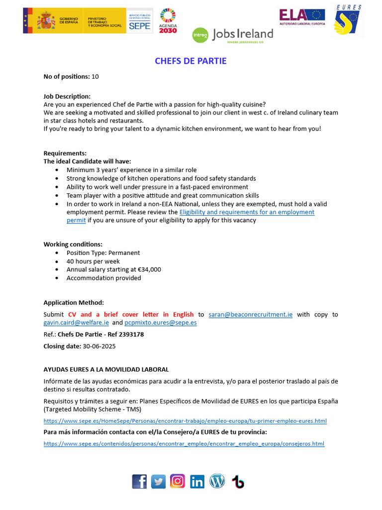 OferIrlanda3junio - Chefs de Partie Hotel Group West | PDF