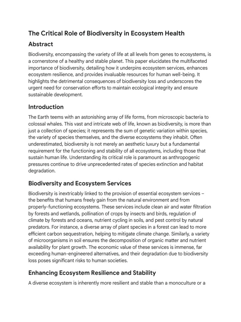 The Critical Role of Biodiversity in Ecosystem Health | PDF ...