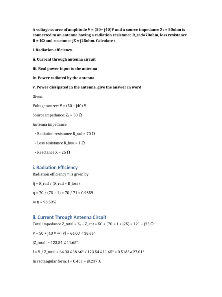 Antenna Power Efficiency Calculations | PDF
