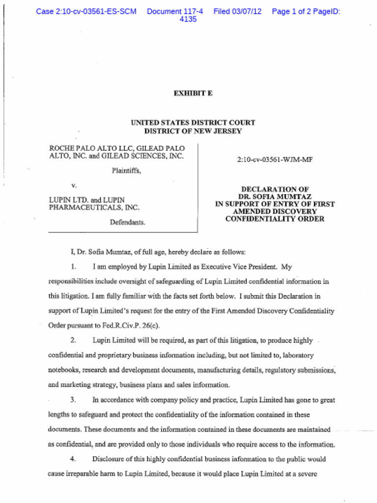 10 CV 03561 Mumtaz Decl | PDF