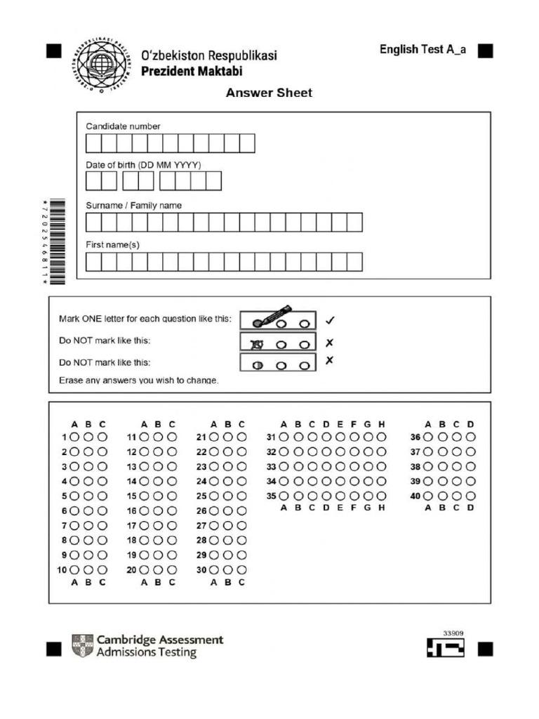 Answer Sheet | PDF