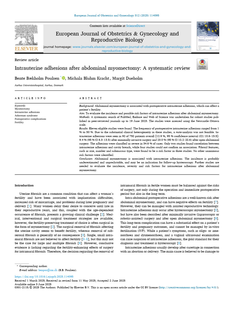 Intrauterine Adhesions Post-Myomectomy | PDF | Human Reproduction ...