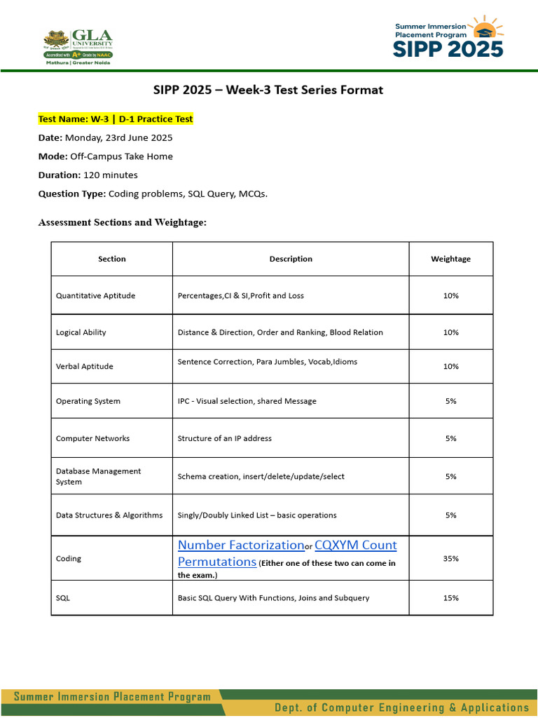 SIPP 2025 - Practice and Readiness Test Format & Syllabus | PDF | Sql ...