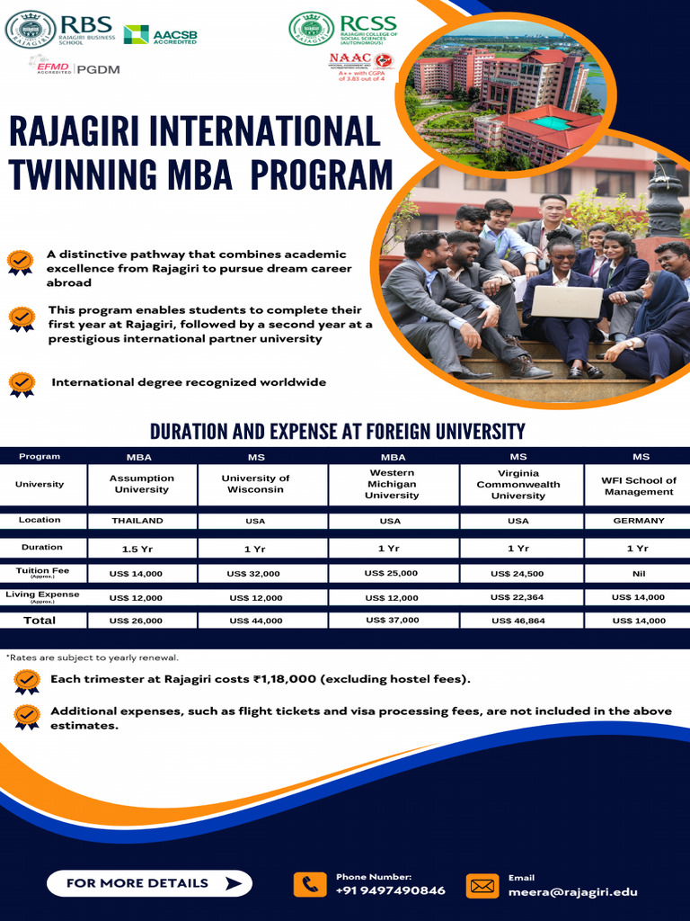 Rajagiri International Twinning MBA Program - RISER | PDF