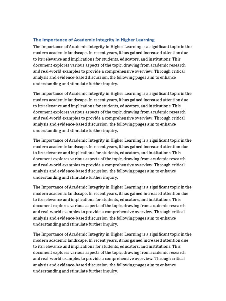 The Importance of Academic Integrity in Higher Learning | PDF ...