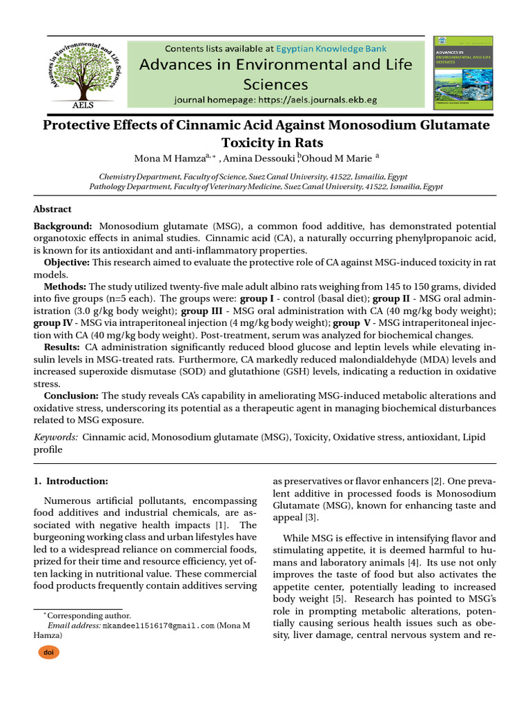 Cinnamic Acid Protects Against Heamatotocity | PDF | Low Density ...