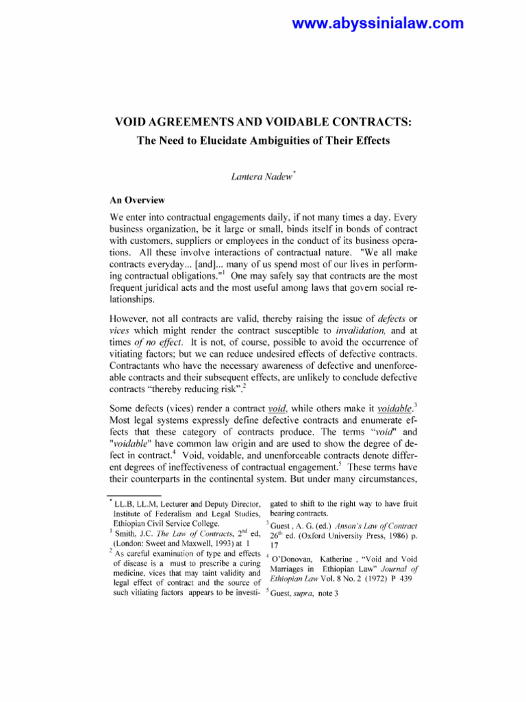 Void Agreements and Voidable Contracts | PDF | Annulment | Void (Law)