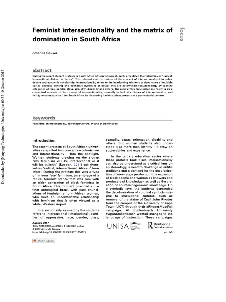 Feminist Intersectionality and The Matrix of Domination in South Africa ...
