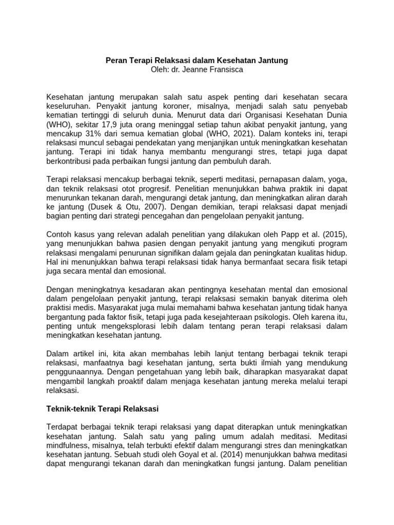 Terapi Relaksasi untuk Kesehatan Jantung | PDF