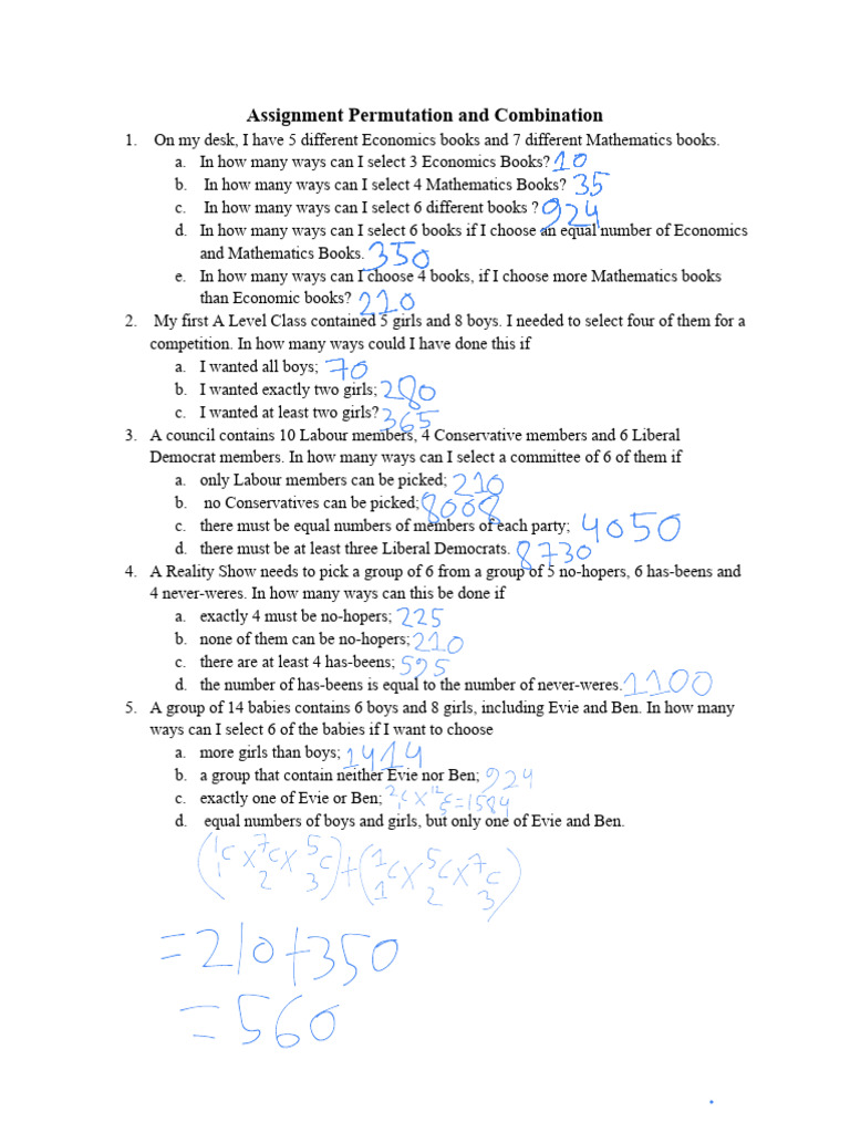 Assignment Permutation and Combination | PDF