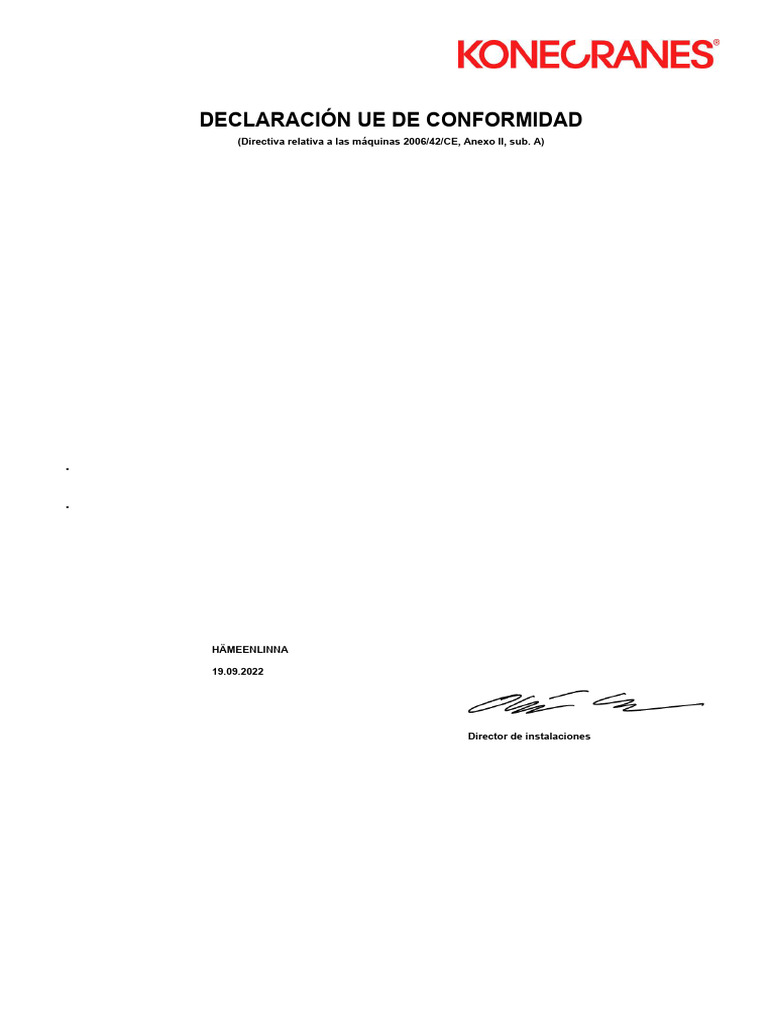 Declaración de Conformidad PKQ Konecranes | PDF | Avería eléctrica ...