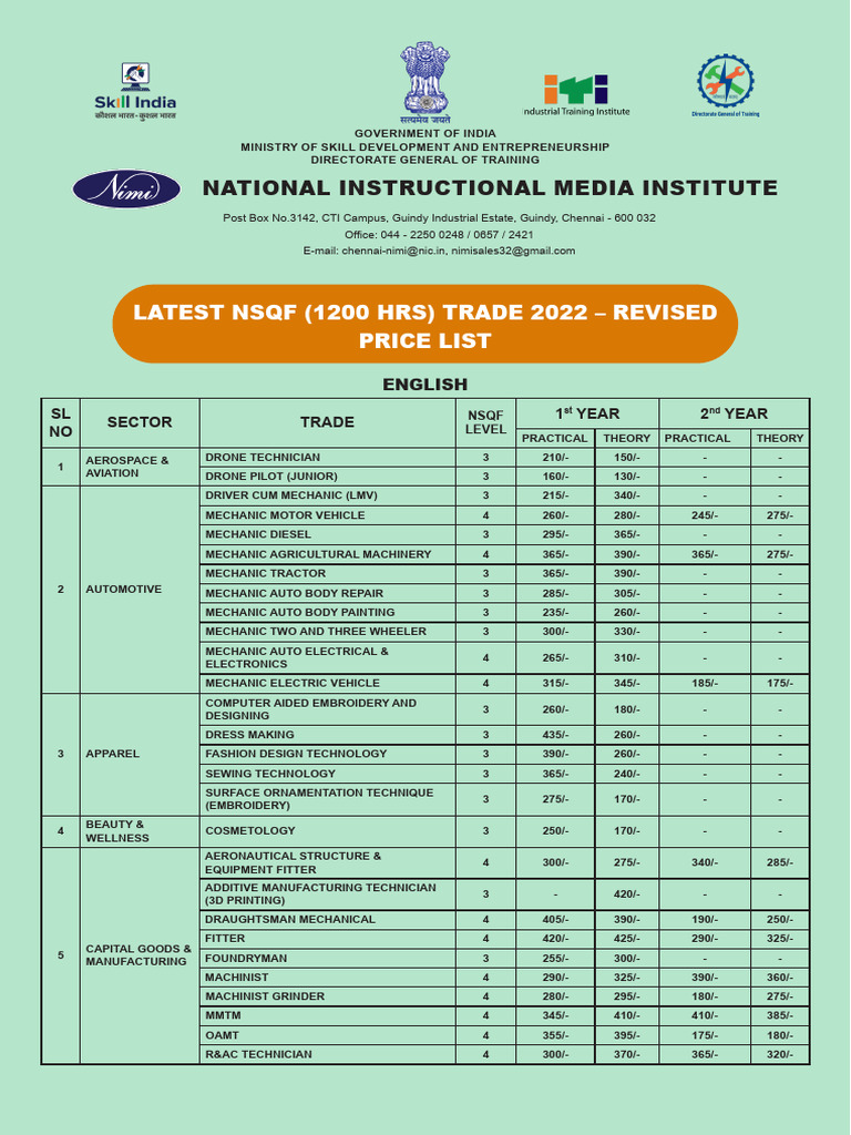 Latest NSQF 1200hrs Books Pricelist | PDF | Machinist | Auto Mechanic
