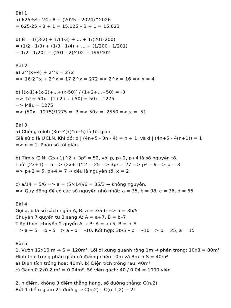 Giai de Toan Nang Khieu Lop 6 | PDF