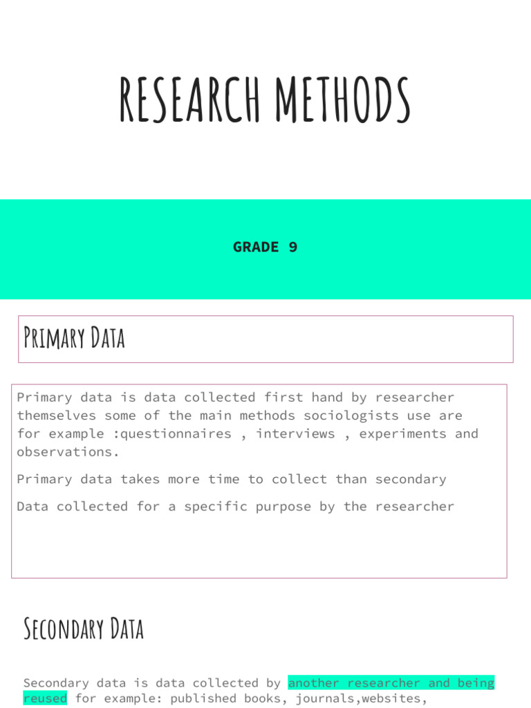 GRADE 9 - Research Methods Intro | PDF | Quantitative Research | Data
