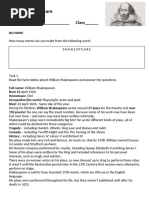 William Shakespeare Biography Questionnaire | PDF