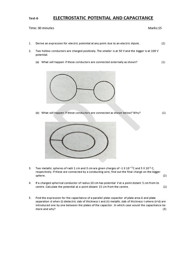 Test 6 Electrostatic Potential & Capacitance | PDF | Capacitance ...
