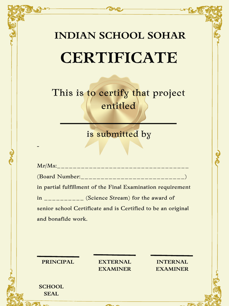 Class Xii Project Certificate Pdf