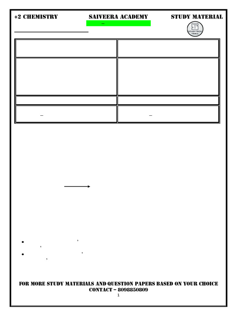 12th Chemistry Unit - 1 Study Material STT | PDF | Aluminium Oxide | Redox
