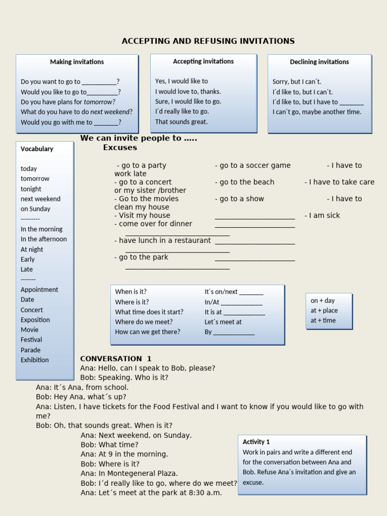 Accepting and Refusing Invitations Guide | PDF