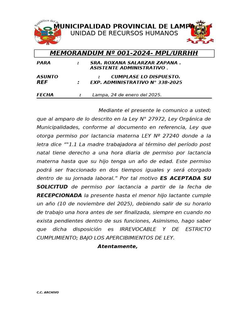 MEMORANDUM #Lactancia Roxana | PDF | Amamantamiento | Justicia