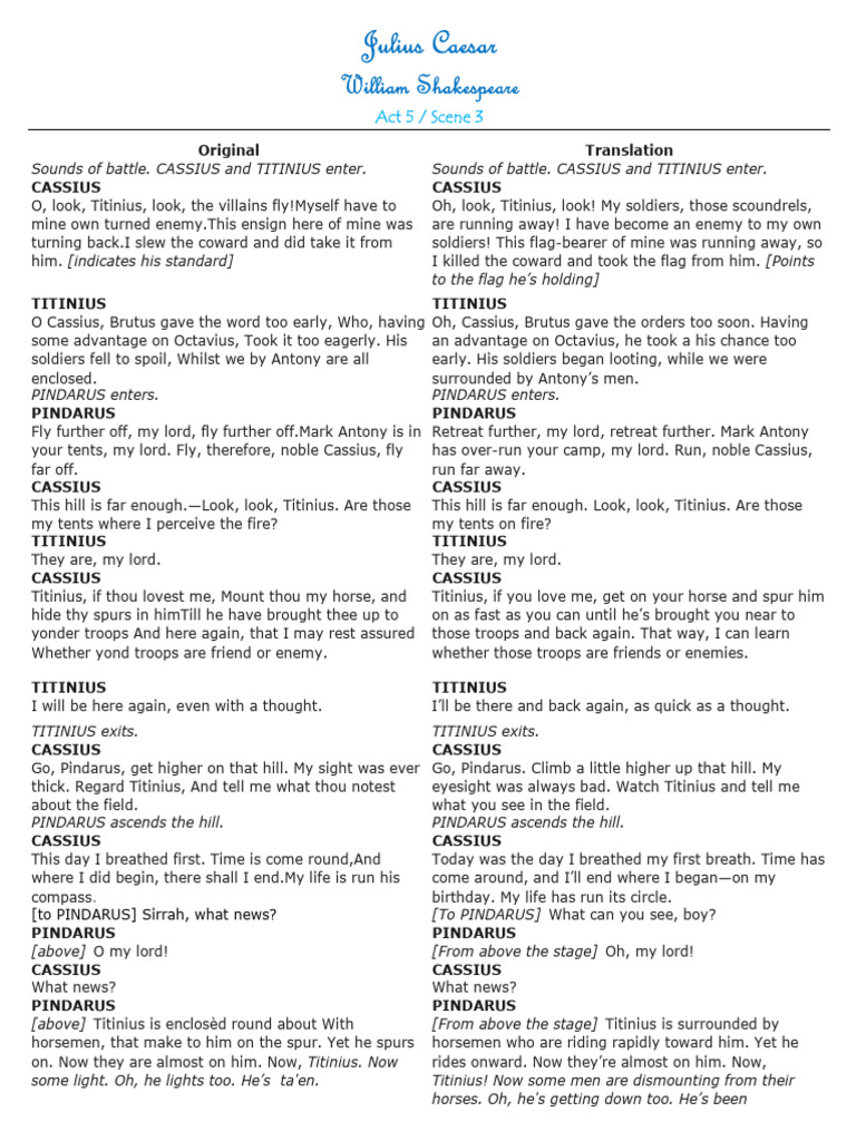 Julius Caesar (Simple English) Act 5 Scene 3 | PDF | Mark Antony | Augustus