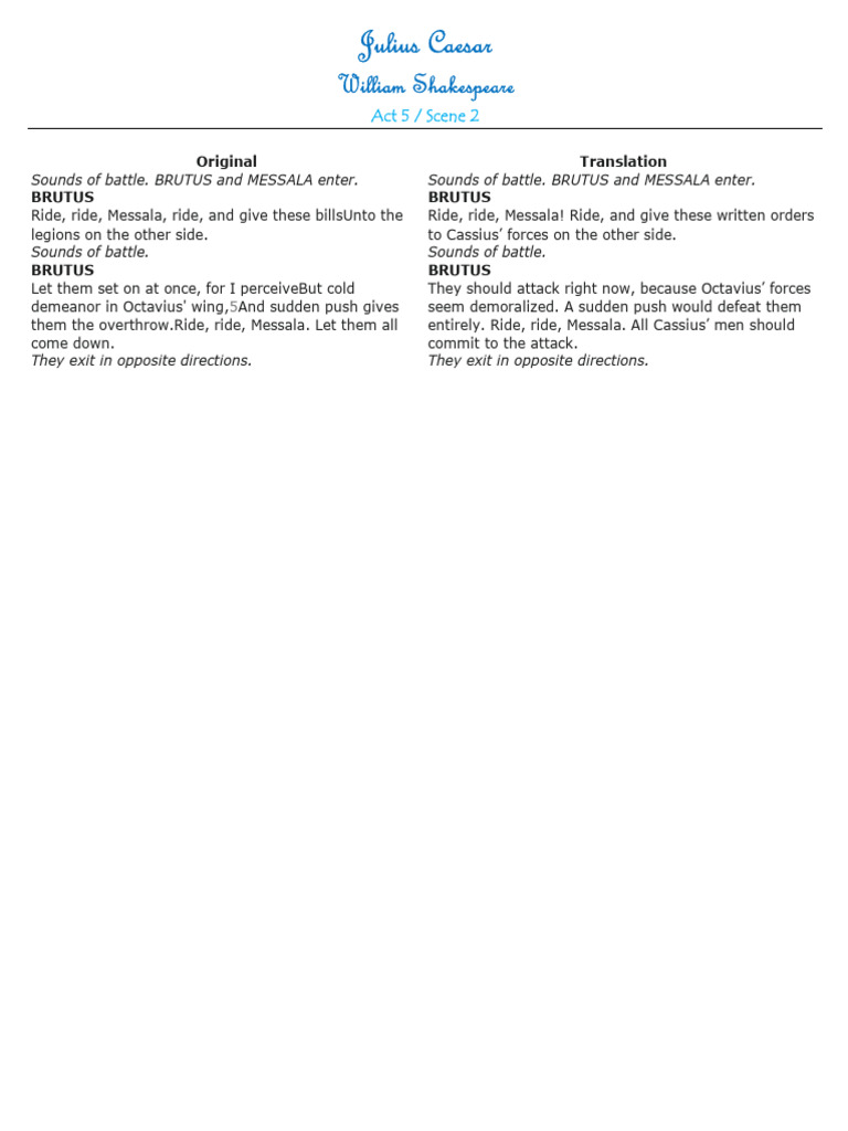 Julius Caesar (Simple English) Act 5 Scene 2 | PDF