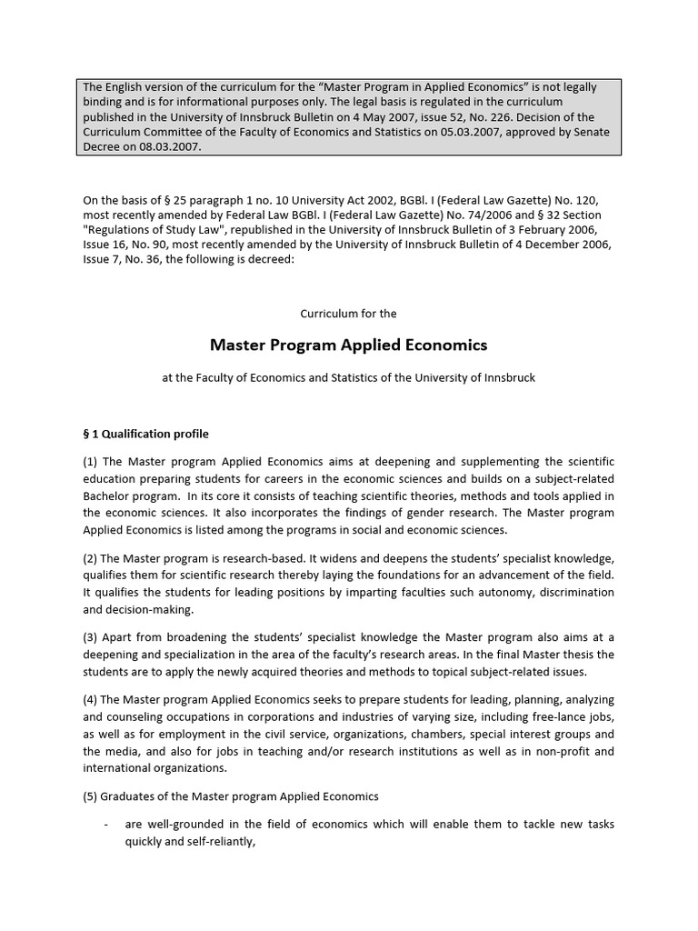 Master Program in Applied Economics | PDF | Economics | Thesis